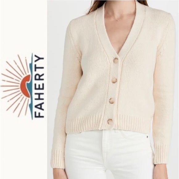 Faherty | Sweaters | Faherty Cuddle Vneck Crop Cardigan In Natural L ...